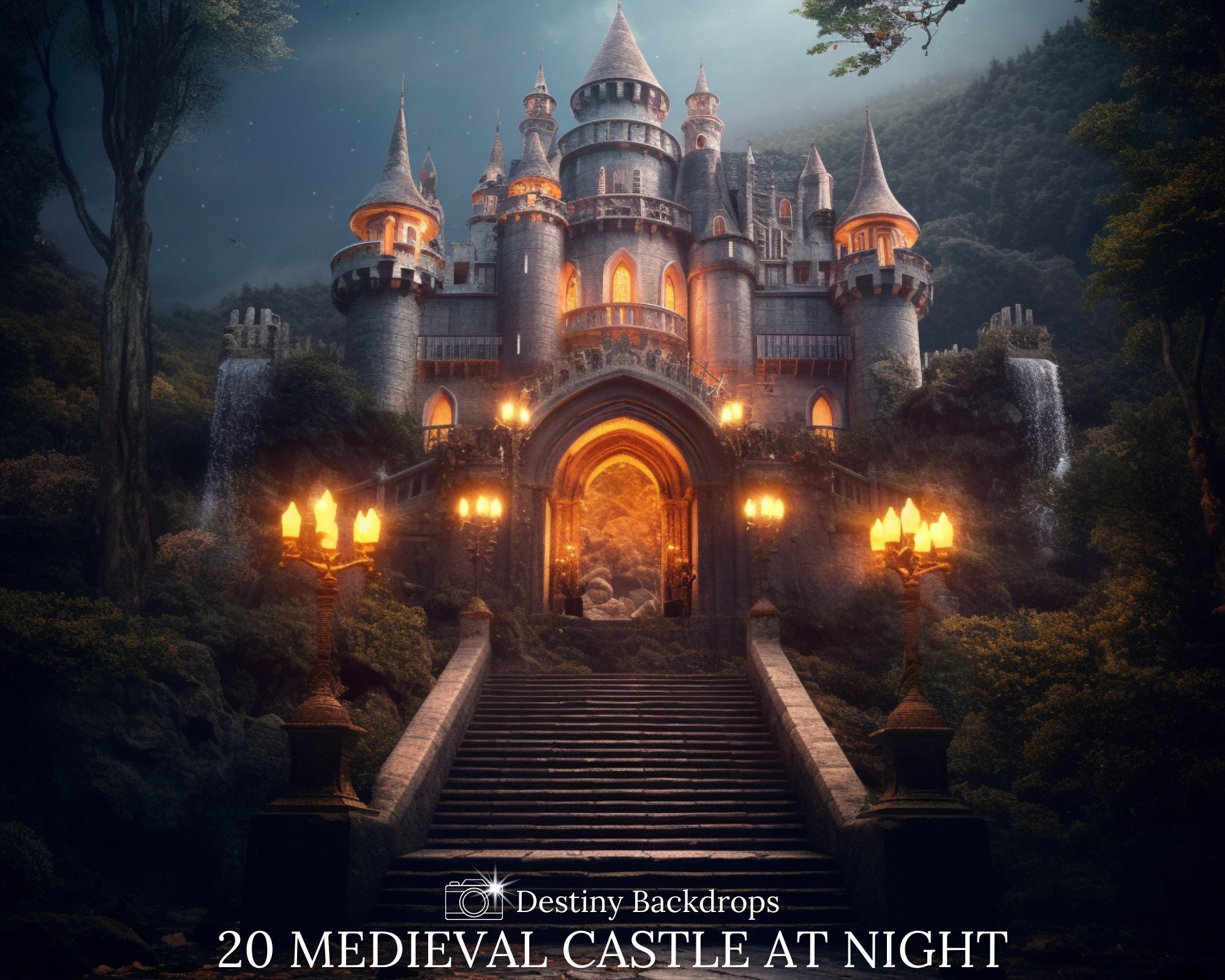 20 Medieval Castle at Night Digital Backdrops Bundle Enchanting ...