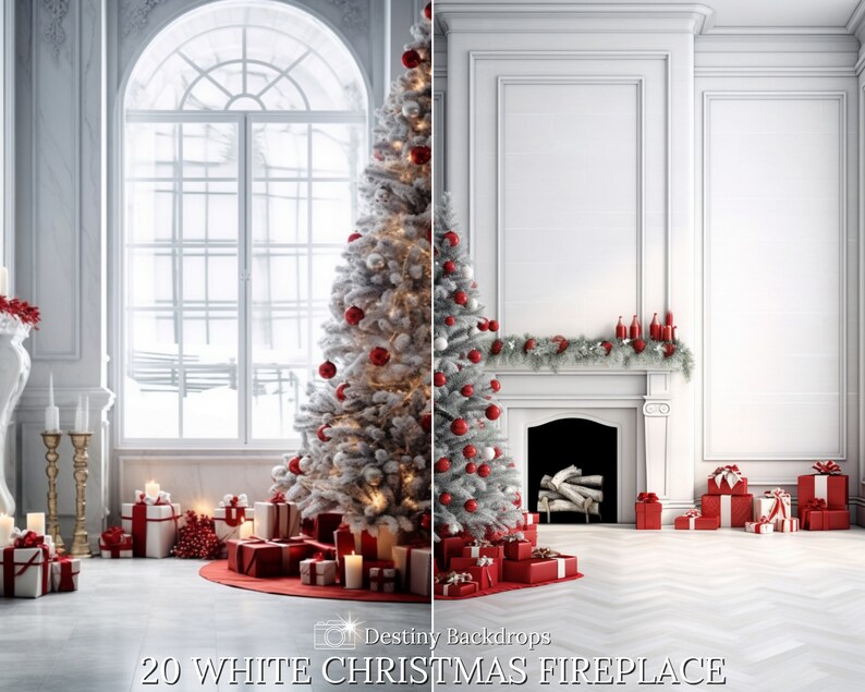 White Christmas Digital Backdrop Photography Christmas Fireplace ...