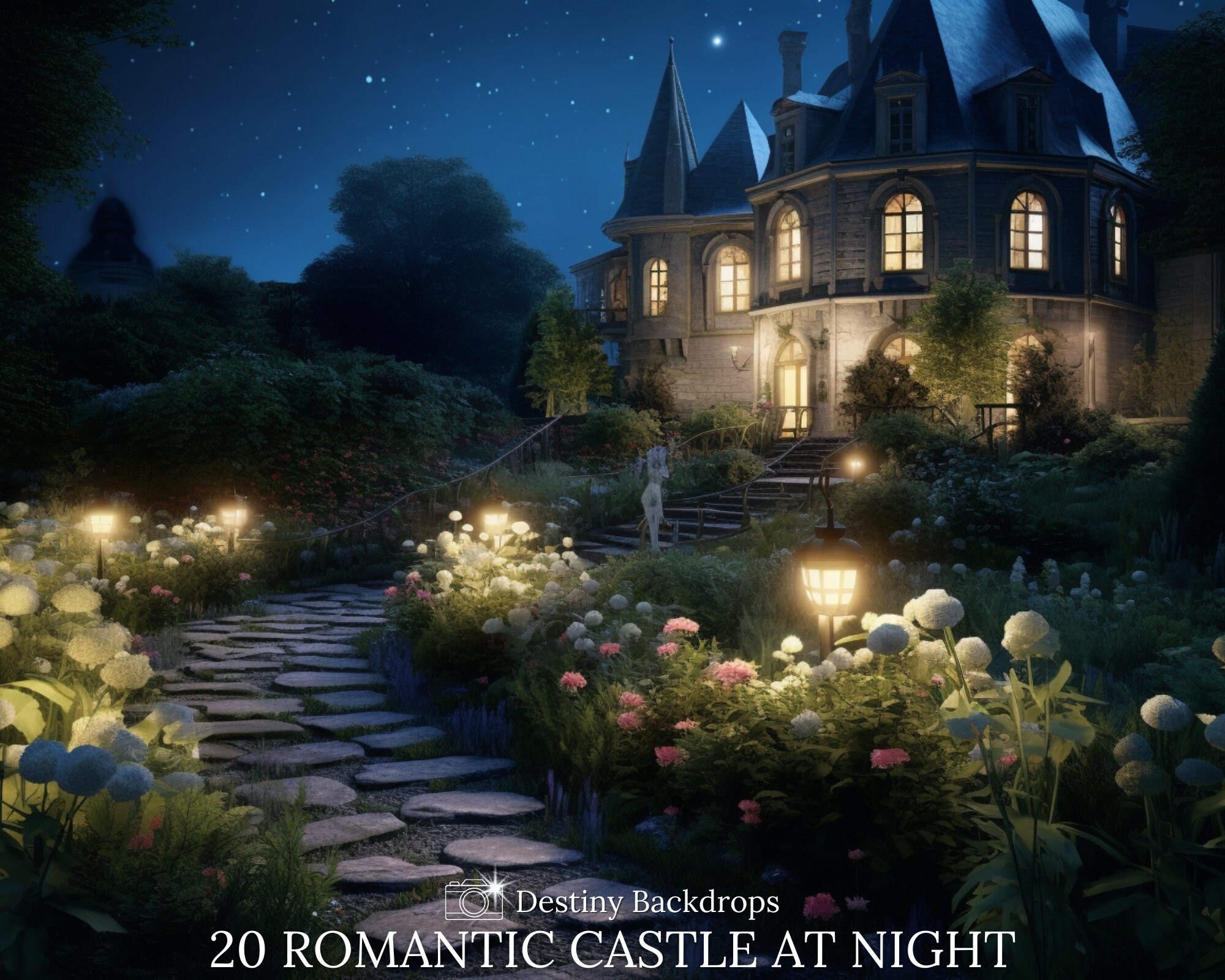 20 Romantic Castle at Night Digital Backdrops Bundle Enchanting ...