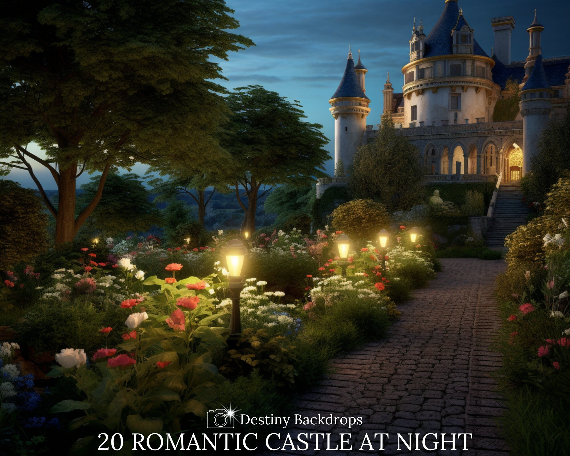 20 Romantic Castle at Night Digital Backdrops Bundle Enchanting ...