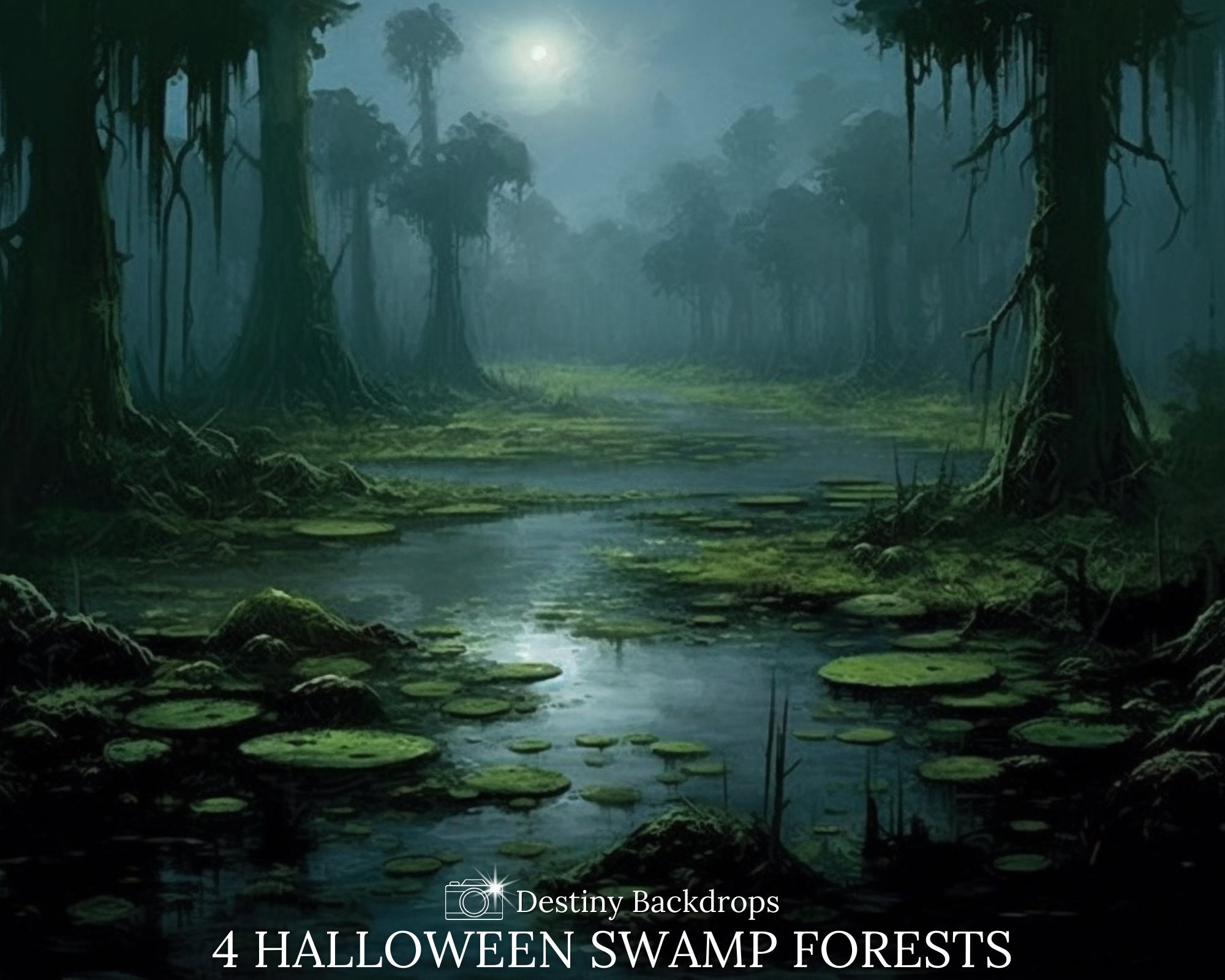 4 Halloween Swamp Forest Digital Backdrop Halloween Fog Spooky Forest ...