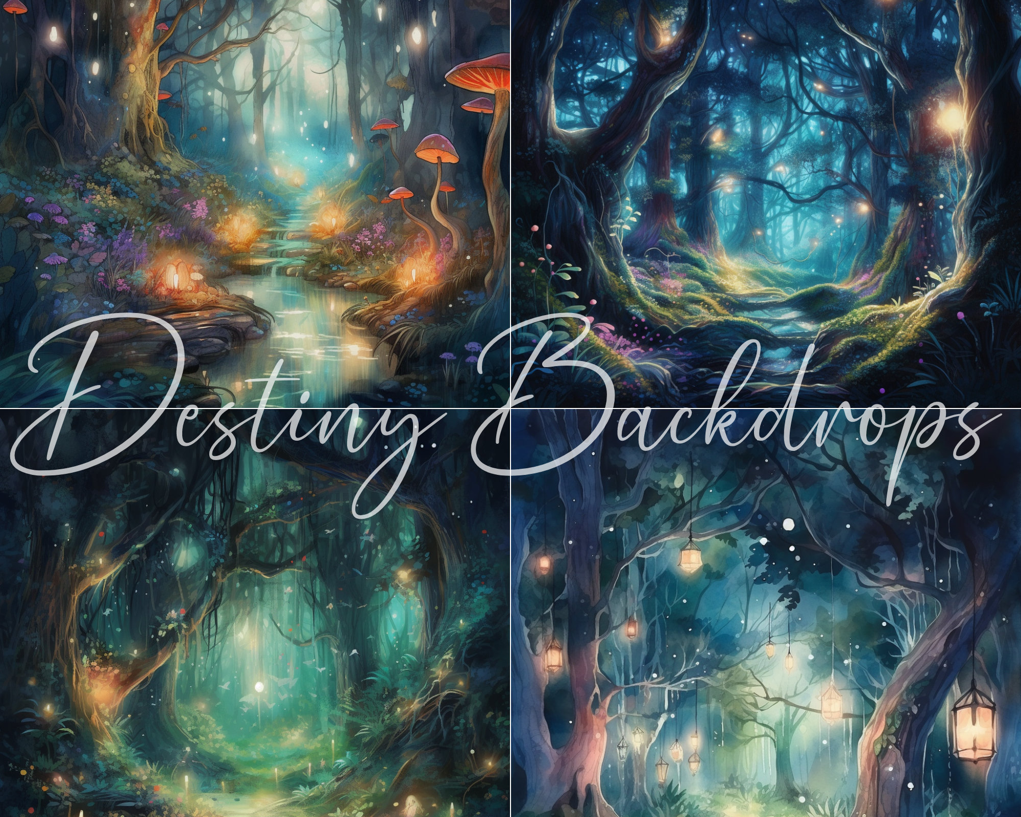 20 Enchanted Forest Backdrops Fairytale Forest Fantasy Overlays Fine ...