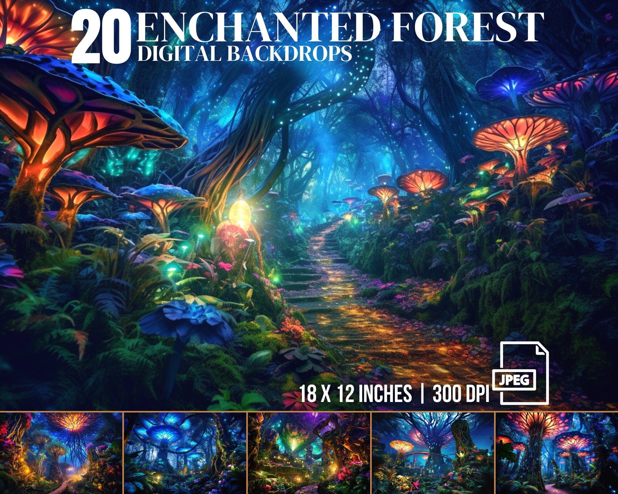 Enchanted Forest Digital Backdrops Magical Forest Backdrops Vibrant ...