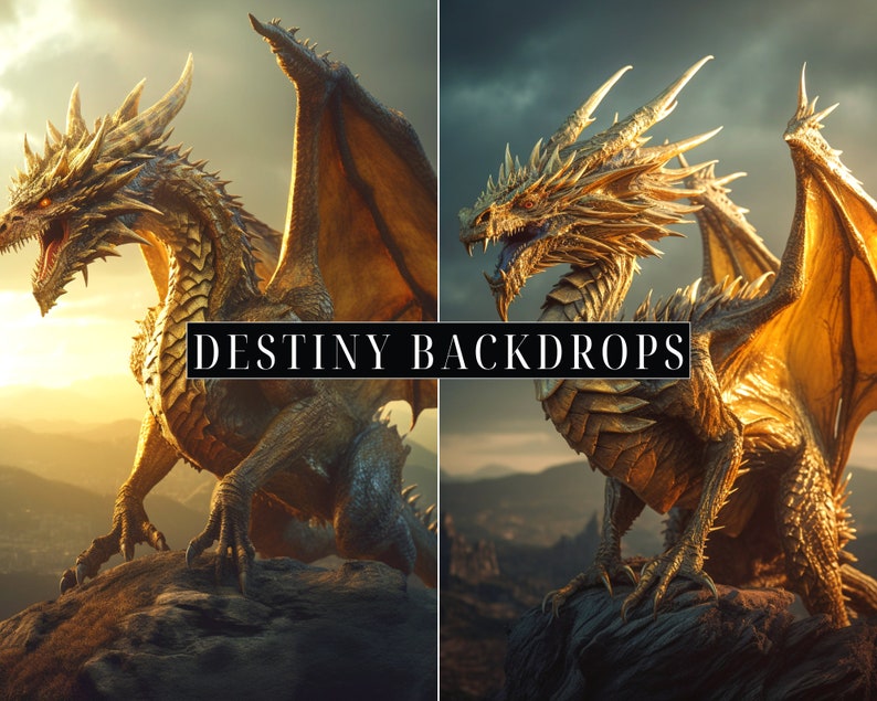 Golden Dragon Backdrop Fantasy Dragon Digital Backdrop Mystical Flying ...