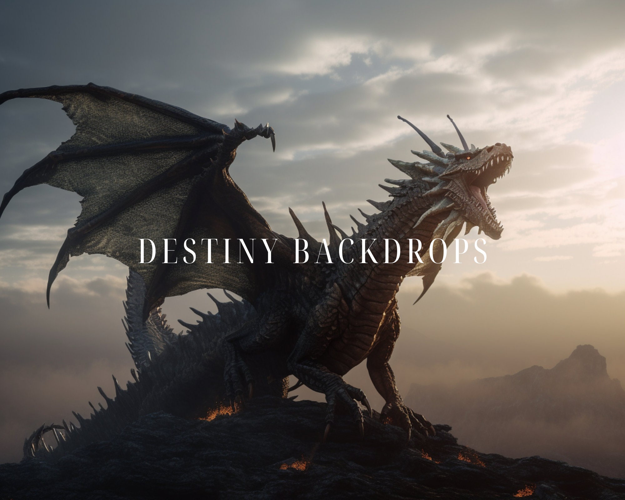 Fantasy Dragon Backdrop Dragon Digital Backdrop Dragon Flying Over a ...