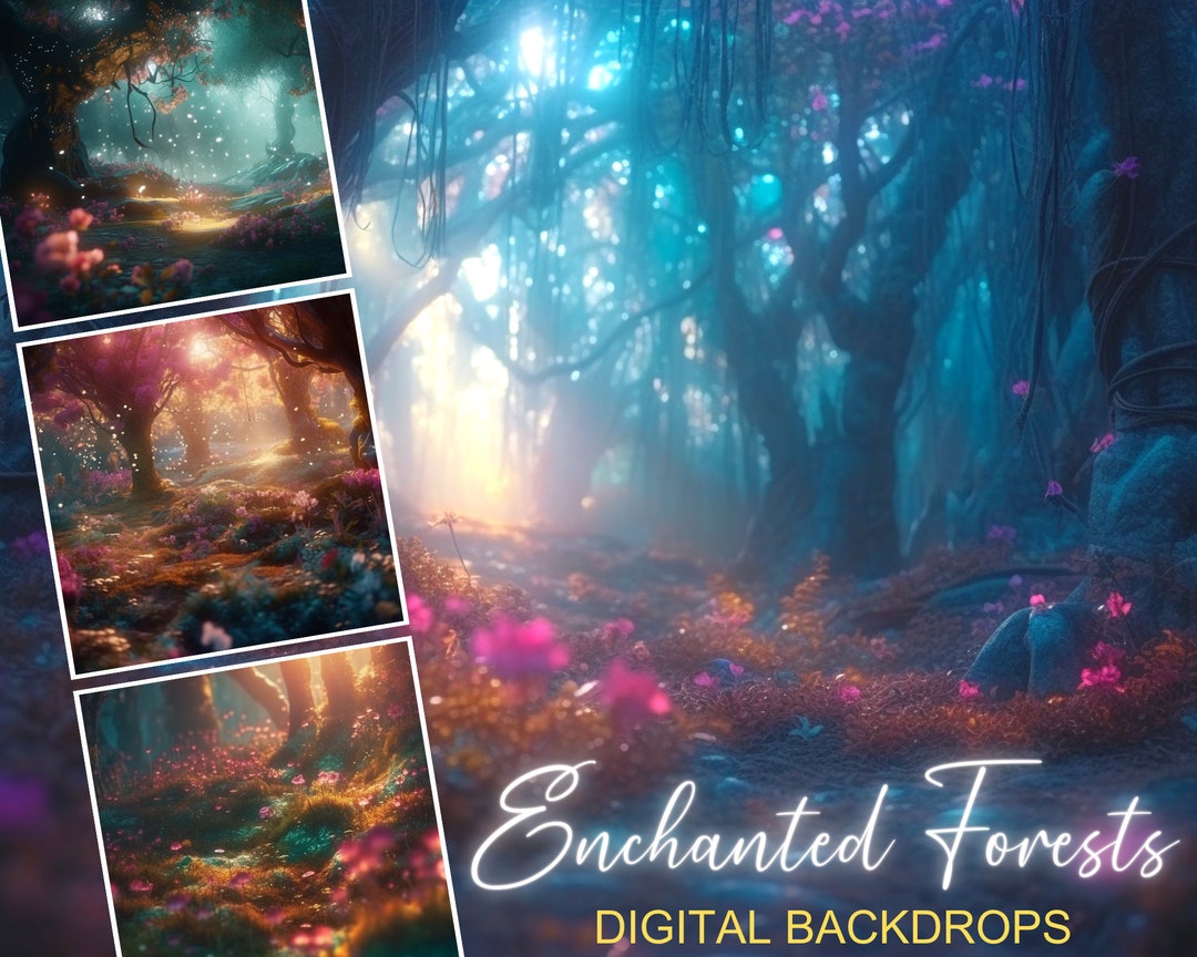 4 Fine Art Enchanted Forest Bokeh Digital Backdrops Fantasy Overlays ...