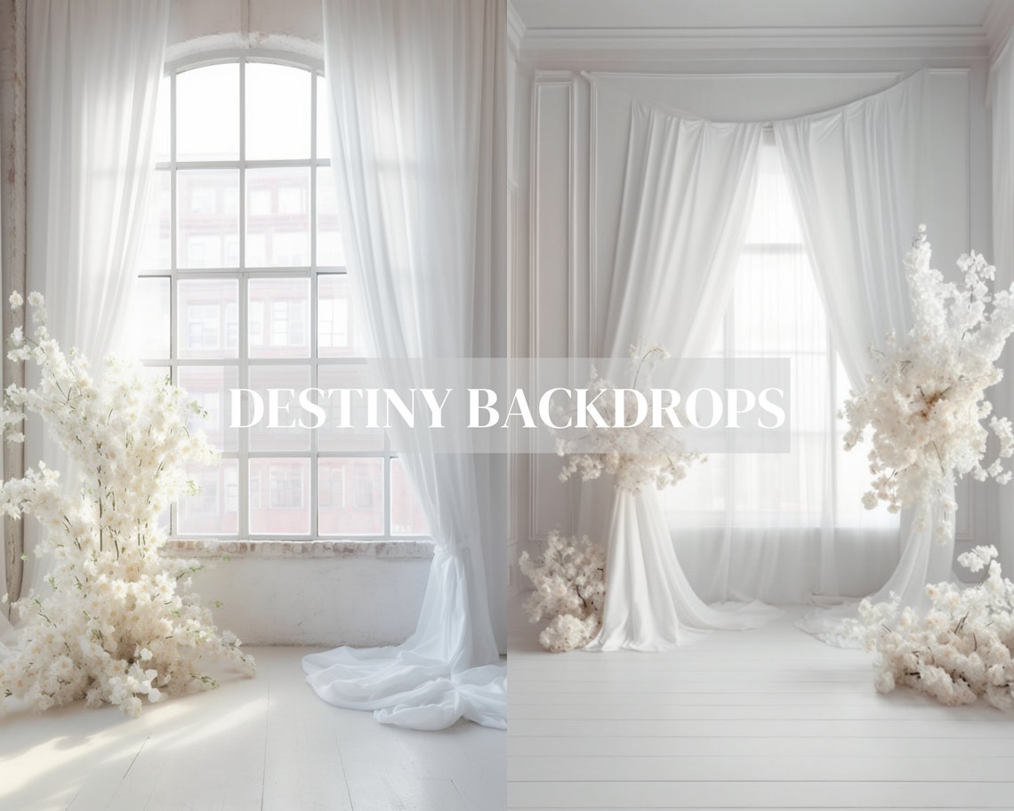 12 White Floral Room Set Backdrops White Backdrop Maternity Backdrop ...