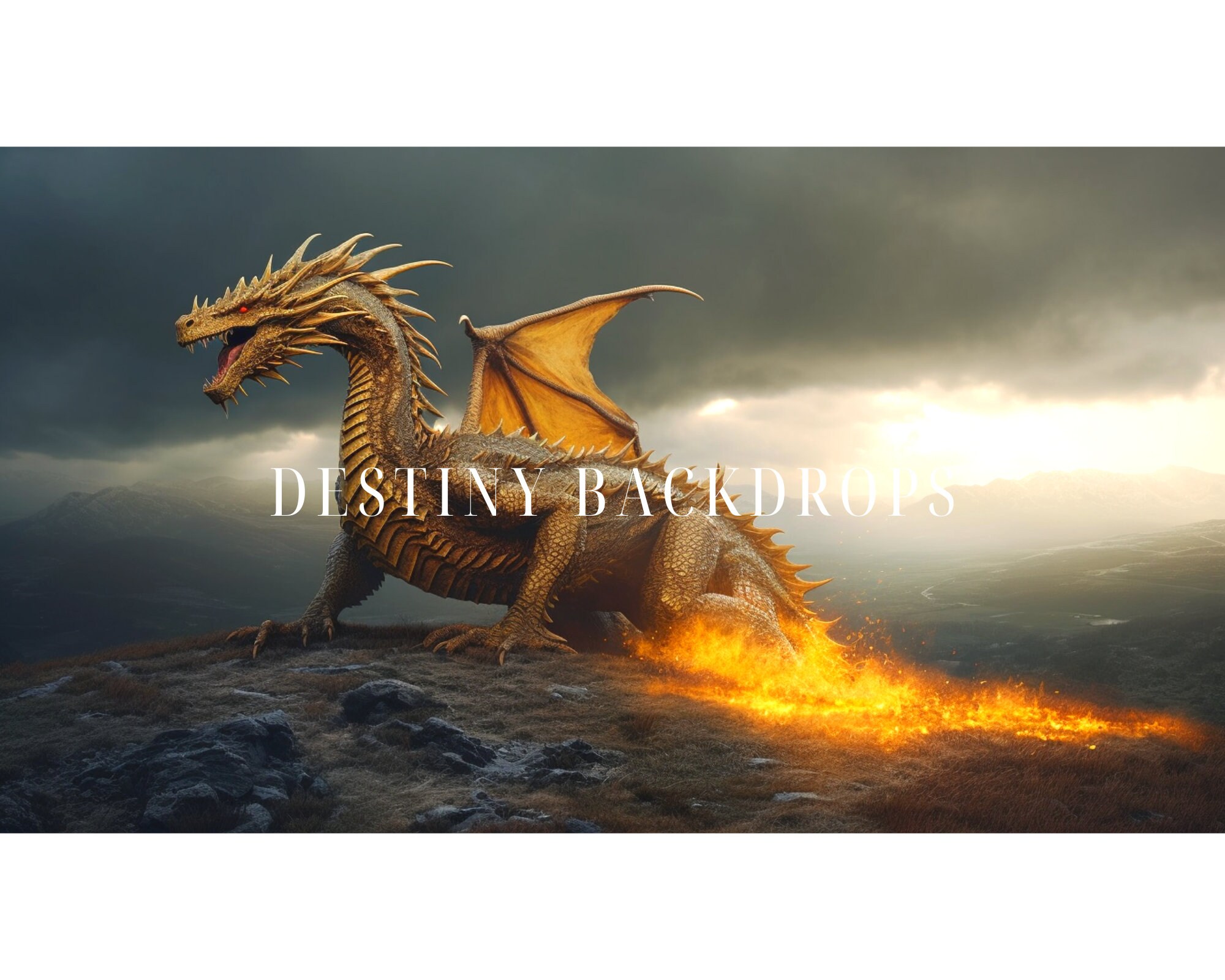 Golden Dragon Backdrop Fantasy Dragon Digital Backdrop Mystical Flying ...