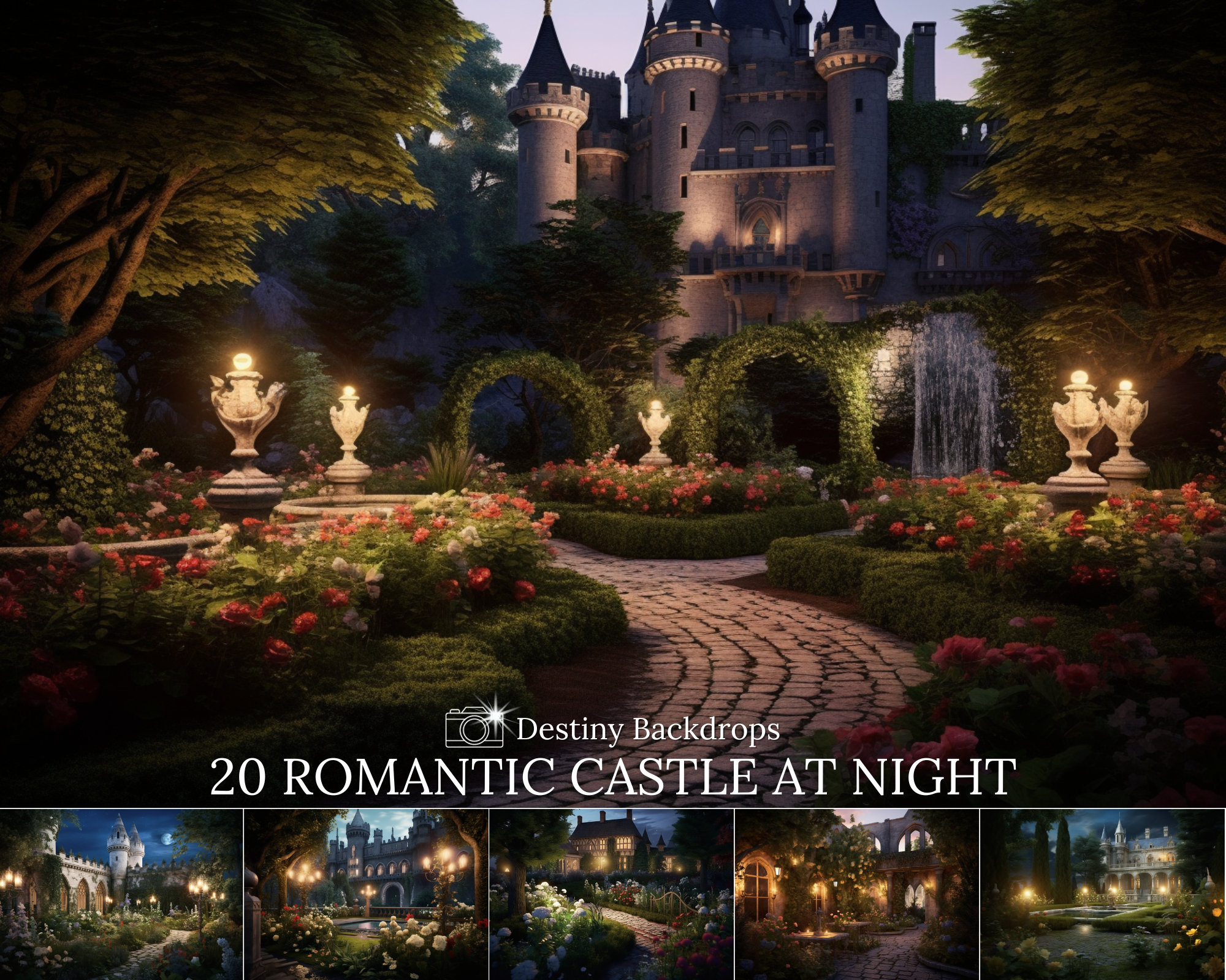 20 Romantic Castle at Night Digital Backdrops Bundle Enchanting ...