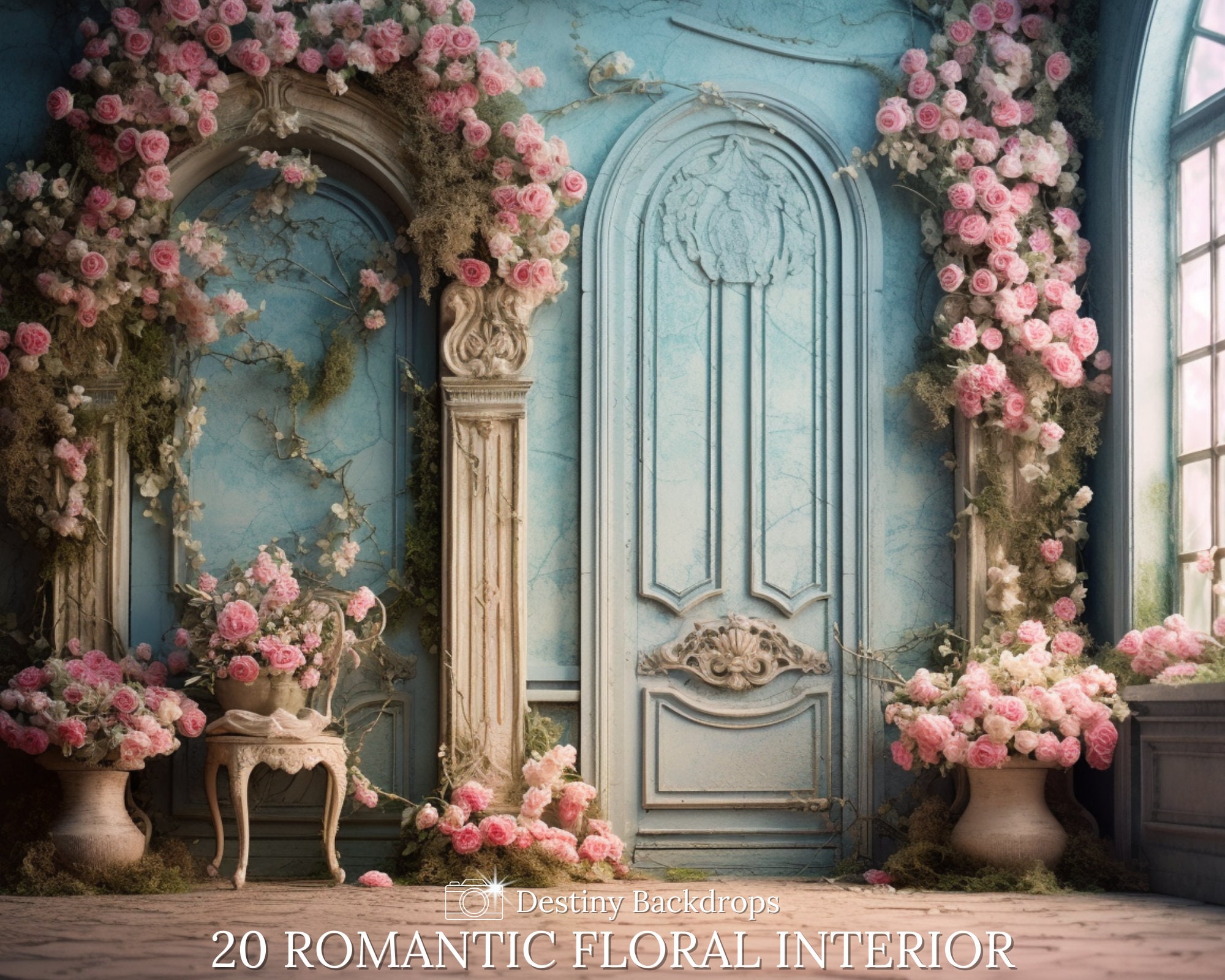 20 Romantic Floral Digital Backdrops Romantic Background Bundle Floral ...