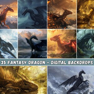35 Dragon Backdrop Bundle | Fantasy Dragon Landscape | Fire Ice Forest ...