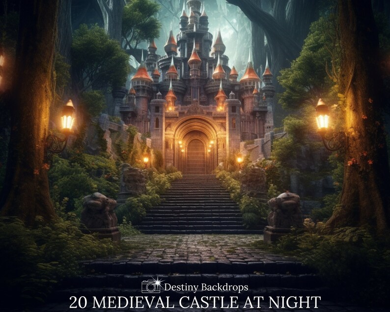 20 Medieval Castle at Night Digital Backdrops Bundle Enchanting ...