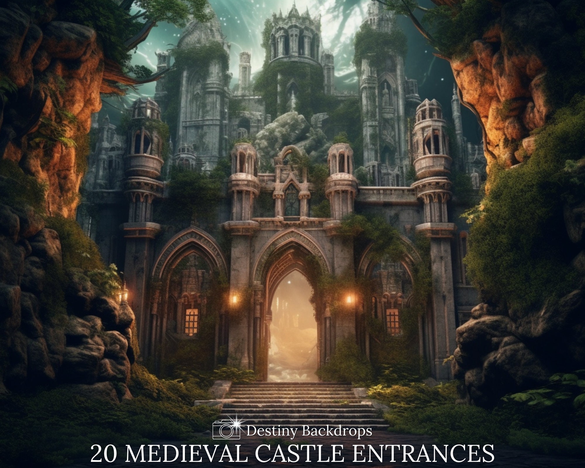 20 Medieval Castle Entrance Digital Backdrops Bundle Enchanting ...