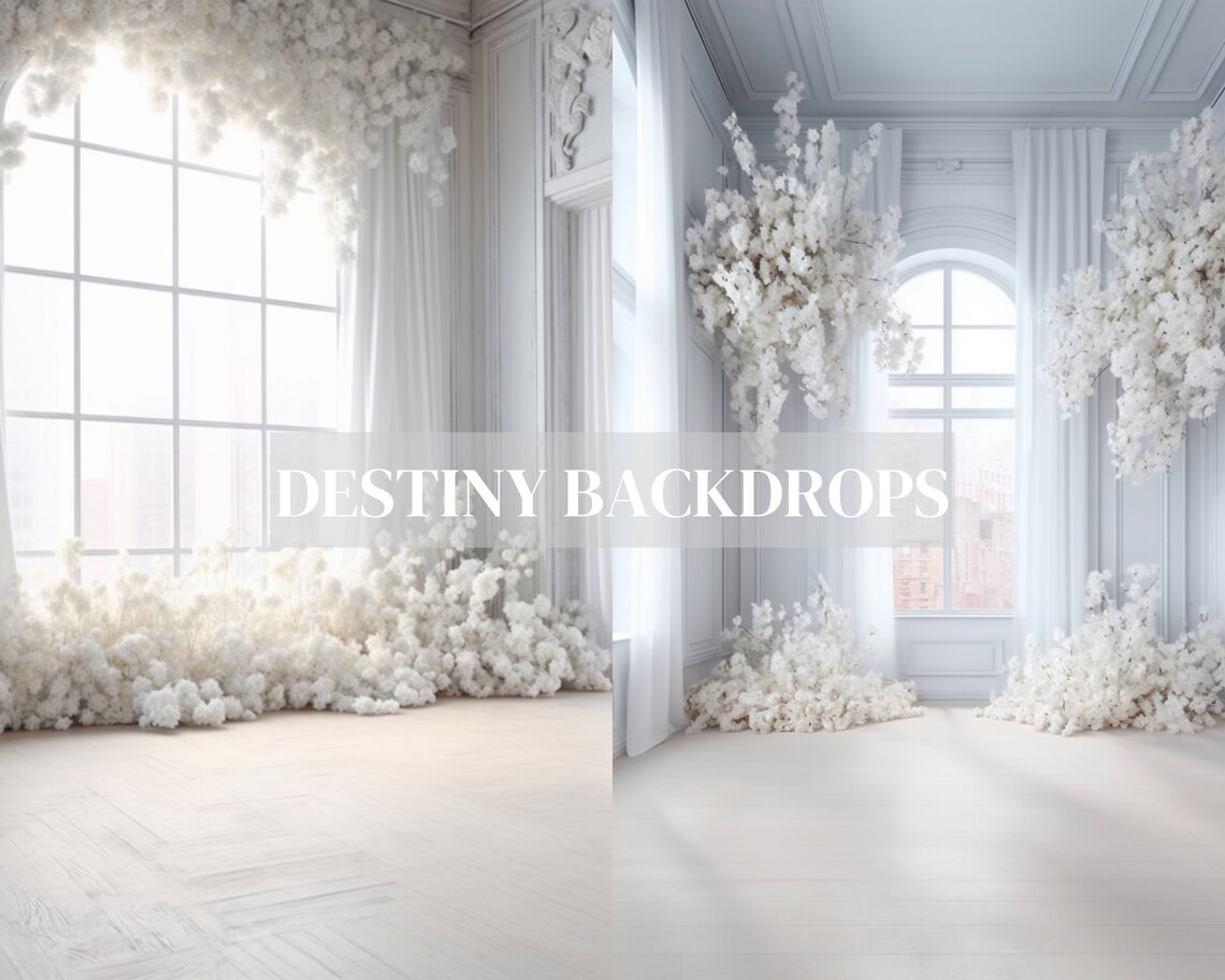 12 White Floral Room Set Backdrops White Backdrop Maternity Backdrop ...