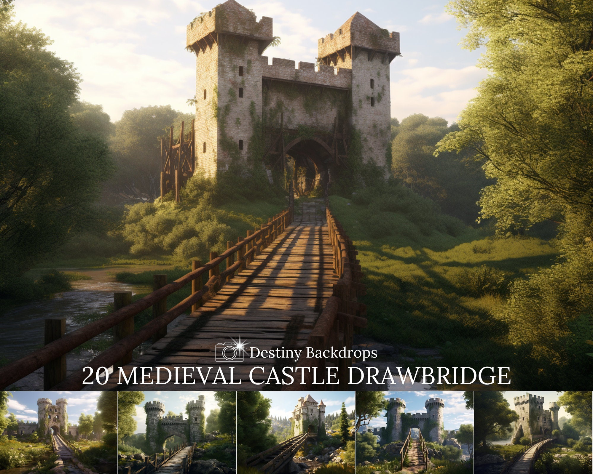 20 Medieval Castle Drawbridge Digital Backdrops Bundle Enchanting ...