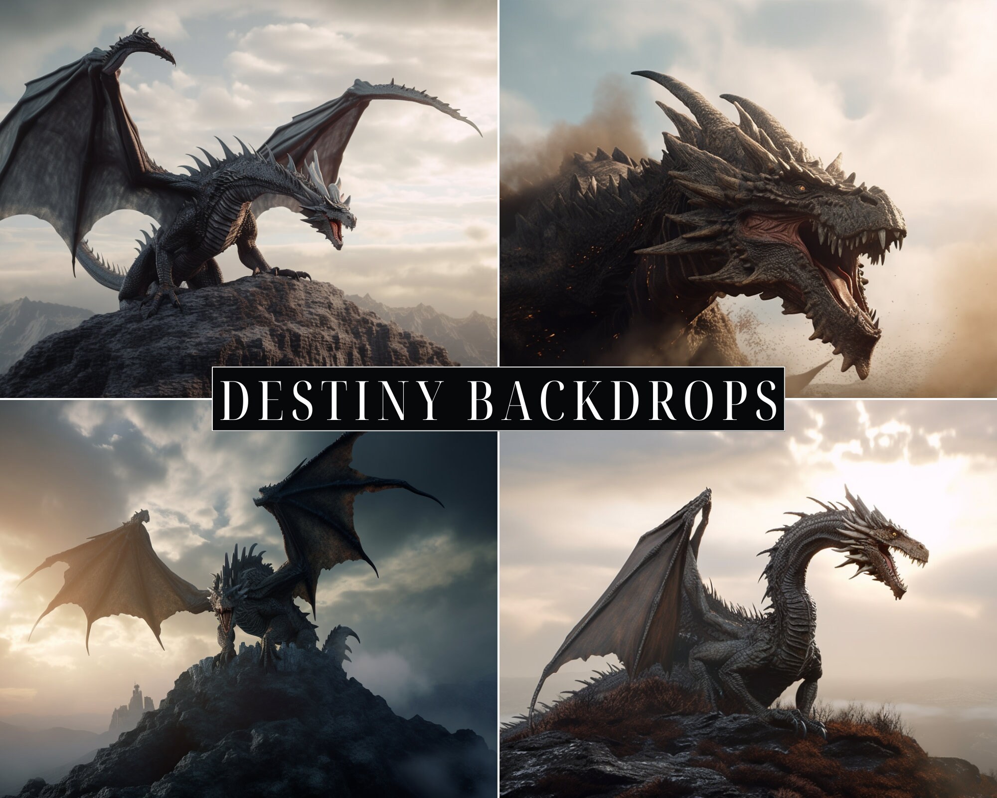 Fantasy Dragon Backdrop Dragon Digital Backdrop Dragon Flying Over a ...