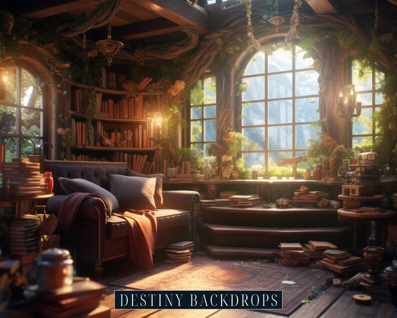 Fantasy Elven Reading Nook Backdrops Fantasy Digital Background Fairy ...