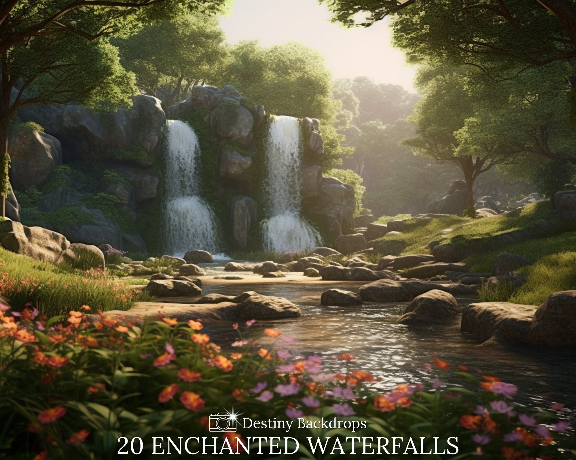 20 Enchanted Waterfall Digital Backdrops Bundle Fantasy - Etsy