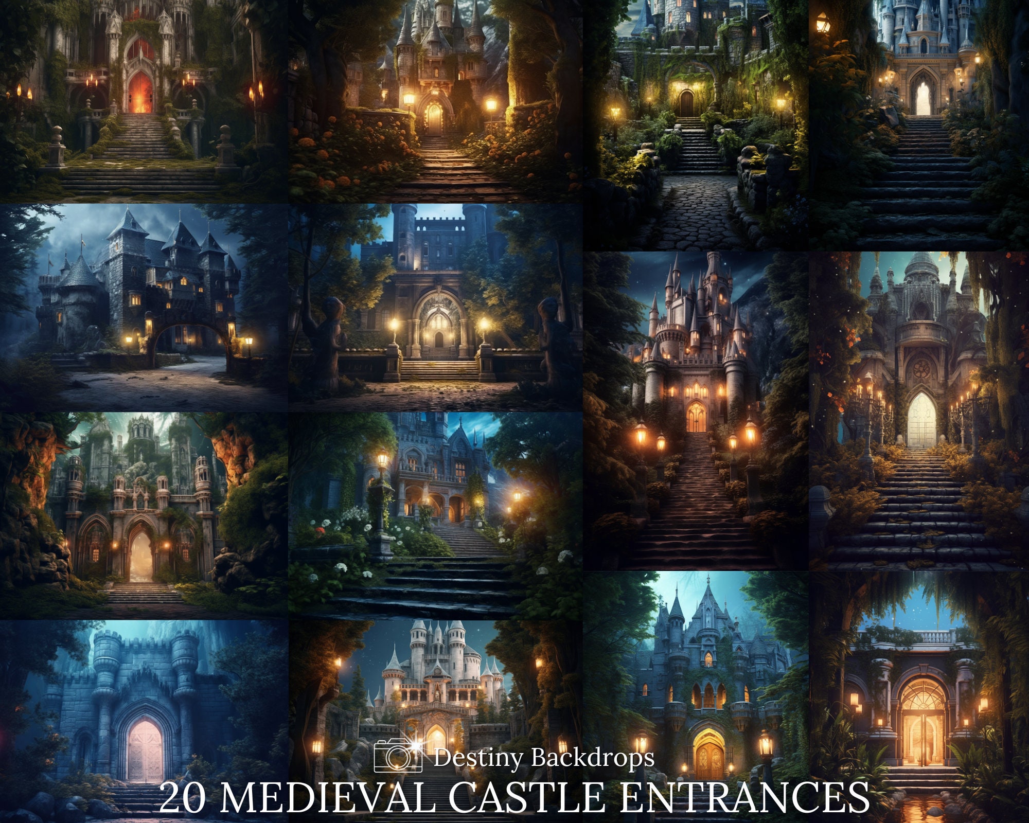 20 Medieval Castle Entrance Digital Backdrops Bundle - Etsy