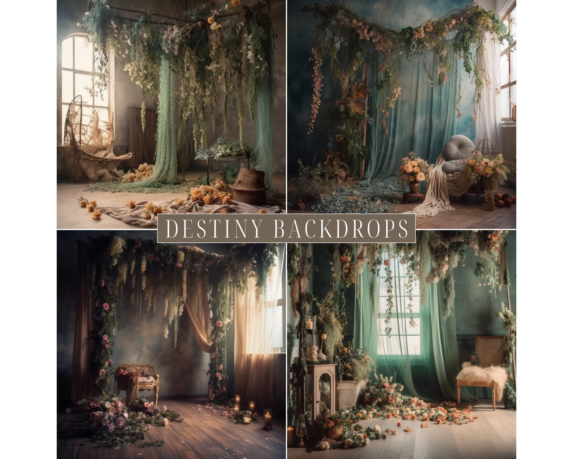 20 Natural Boho Floral Digital Backdrops Maternity Backdrops Studio ...