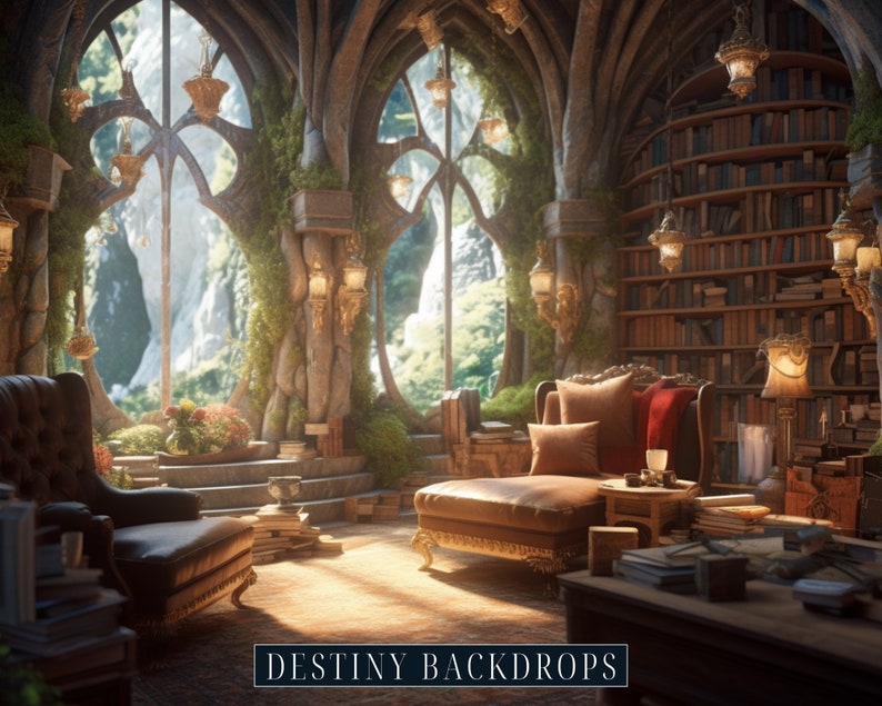 Fantasy Elven Reading Nook Backdrops Fantasy Digital Background Fairy ...