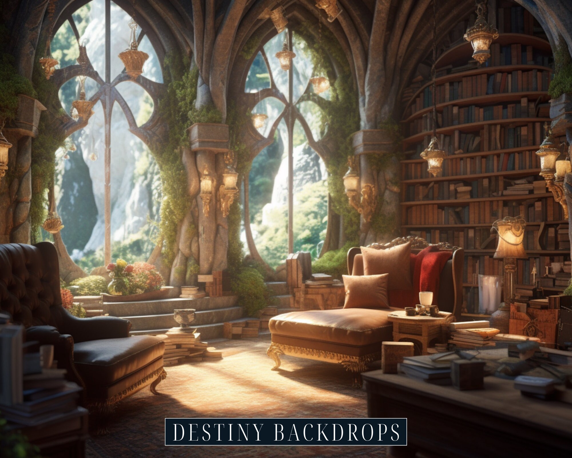 Fantasy Elven Reading Nook Backdrops Fantasy Digital Background Fairy ...