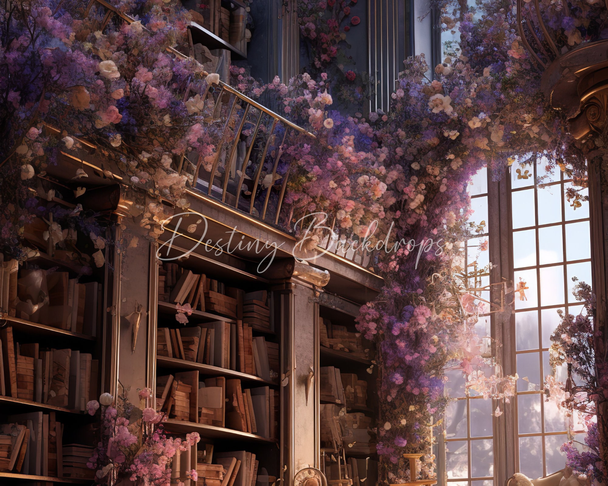 Fine Art Victorian Library Backdrop Floral Textured Art Lilac Flower ...