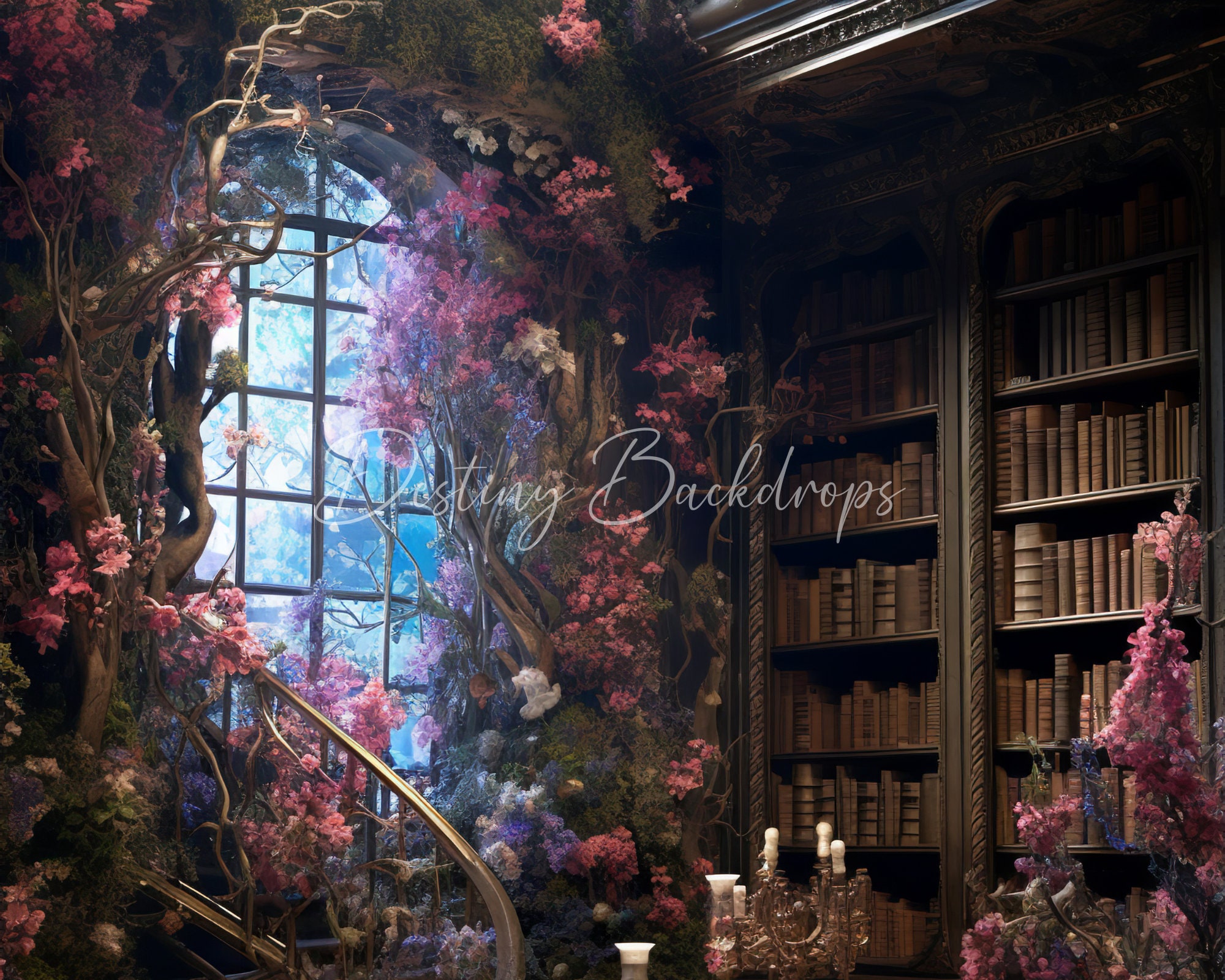 Fine Art Overgrown Floral Library Backdrop Textured Art Lilac Flower ...