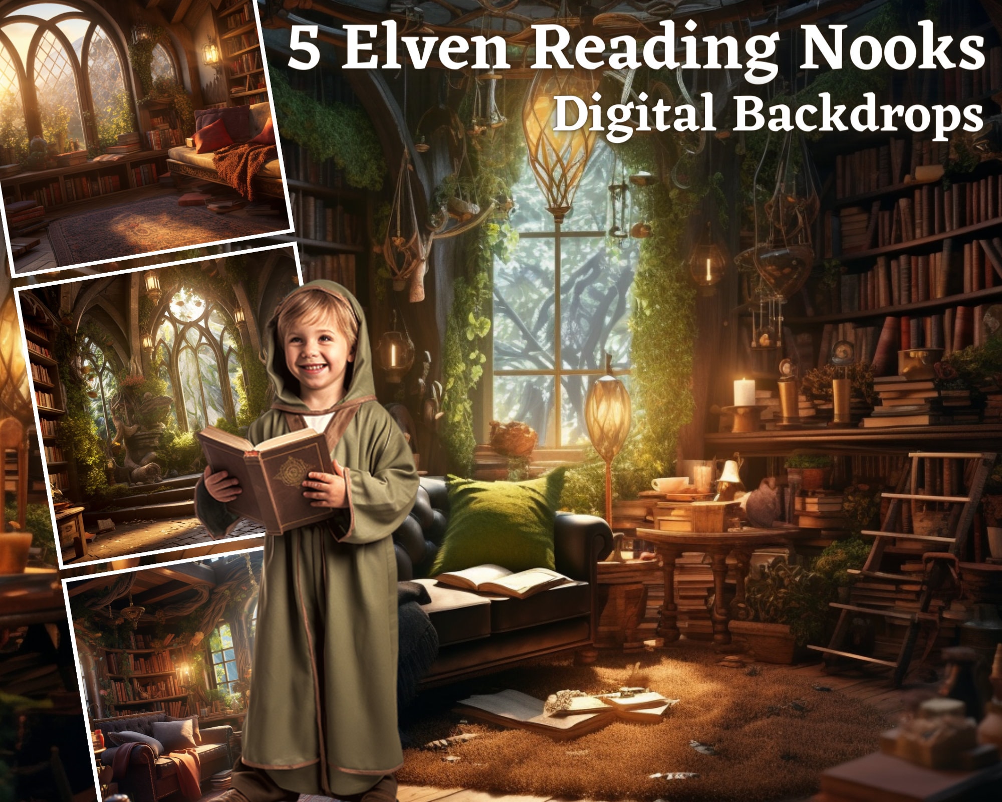 Fantasy Elven Reading Nook Backdrops Fantasy Digital Background Fairy ...