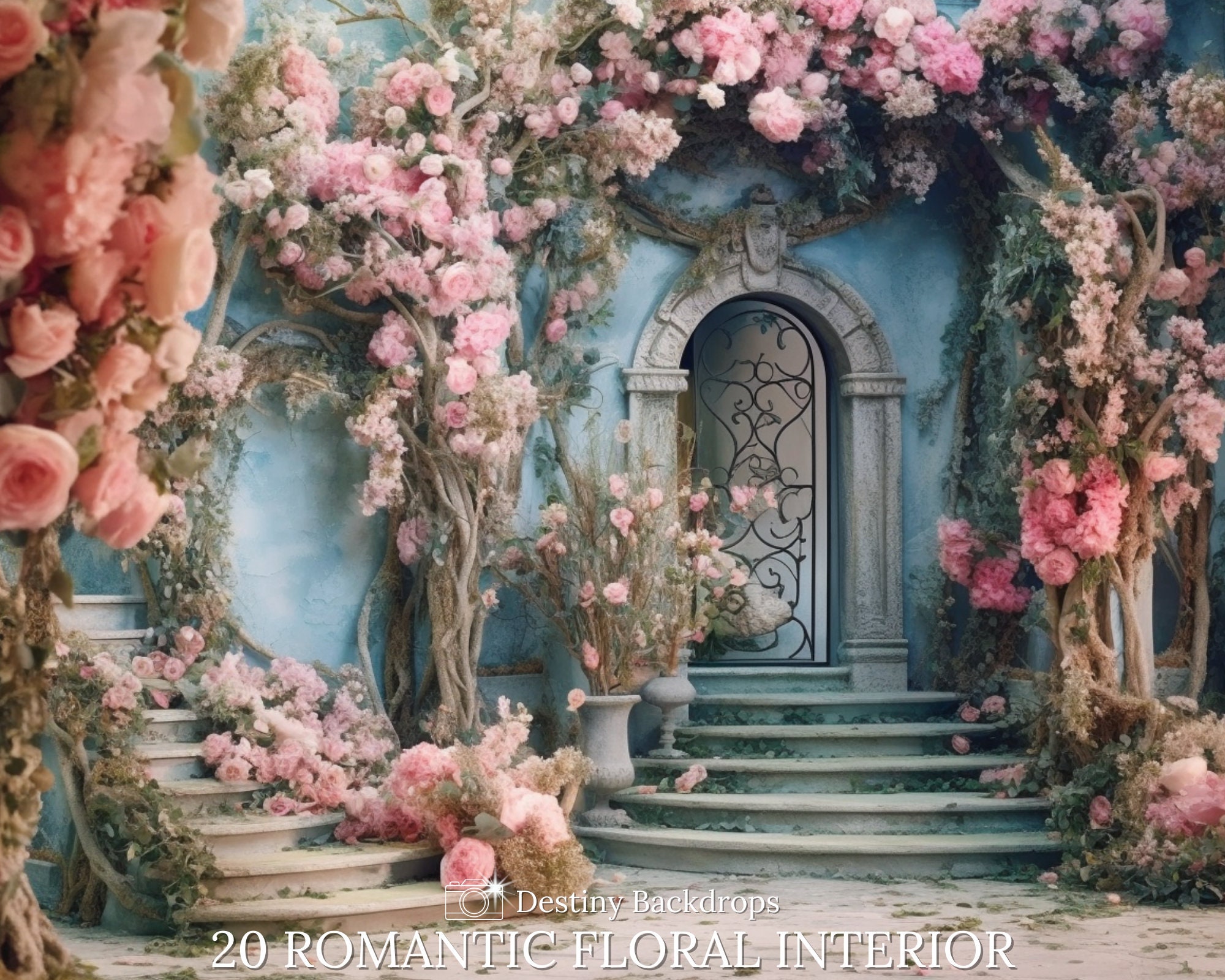 20 Romantic Floral Digital Backdrops Romantic Background Bundle Floral ...