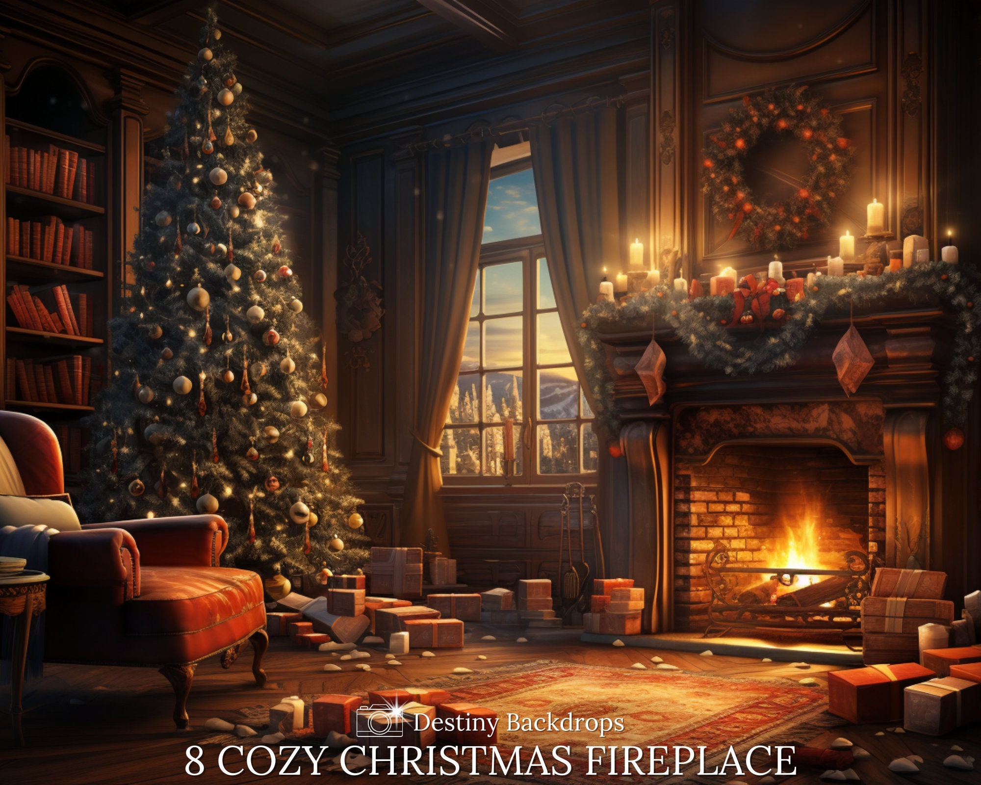 8 Cozy Christmas Fireplace Digital Background Christmas Holiday ...