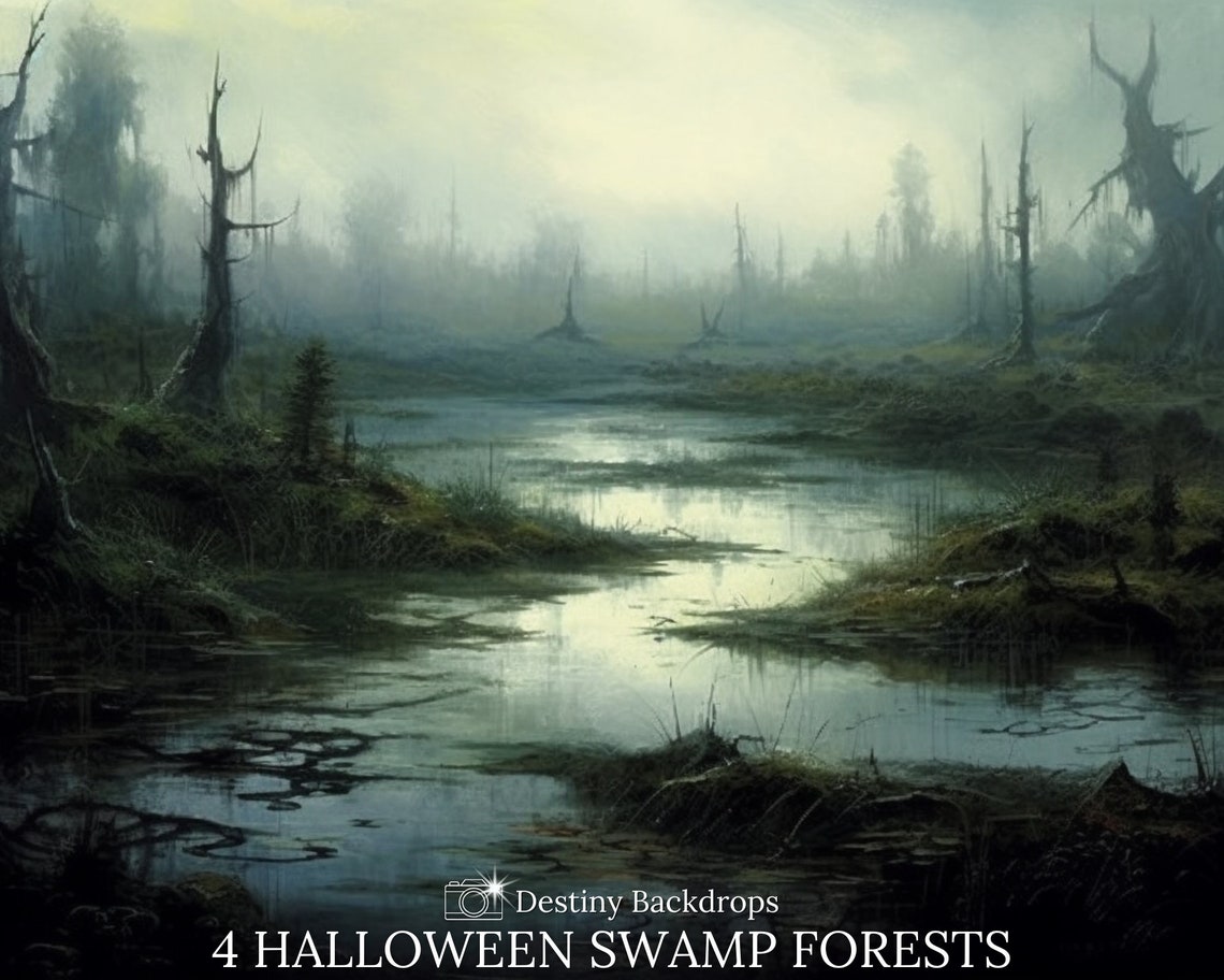 4 Halloween Swamp Forest Digital Backdrop Halloween (Download Now) - Etsy