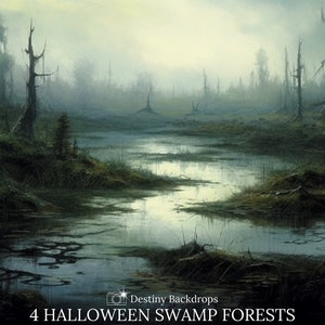 4 Halloween Swamp Forest Digital Backdrop Halloween Fog Spooky Forest ...