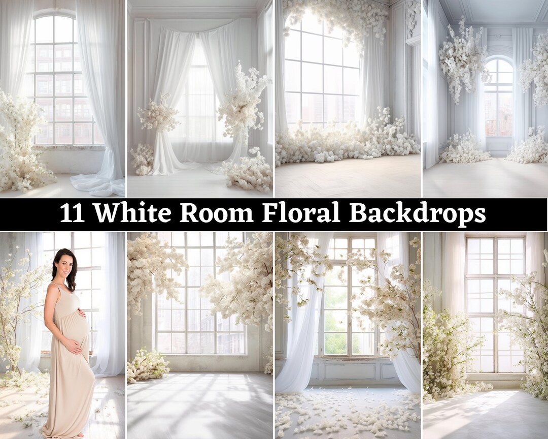 12 White Floral Room Set Backdrops White Backdrop Maternity Backdrop ...