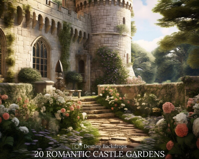 20 Romantic Castle Gardens Digital Backdrops Bundle Enchanting Medieval ...