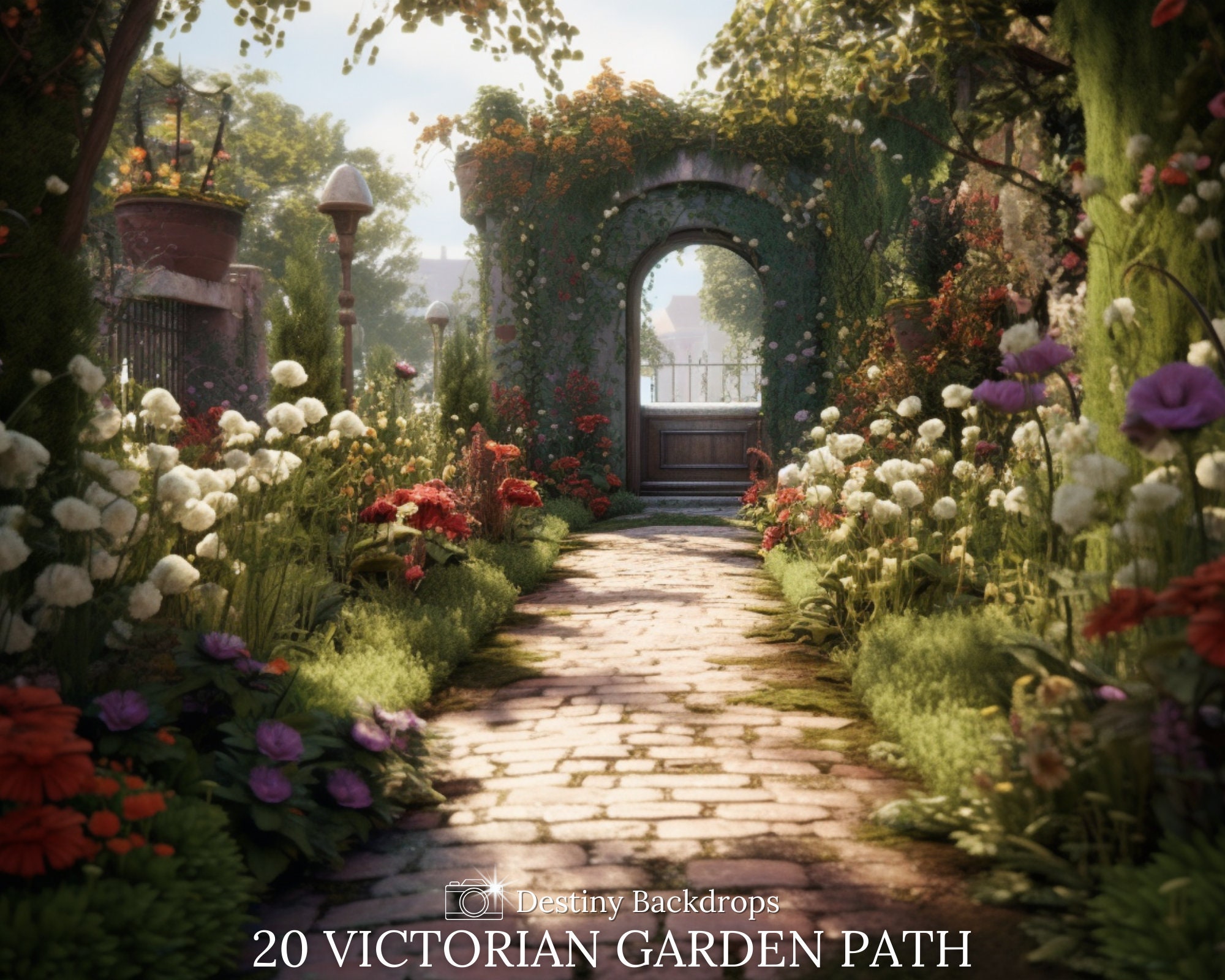 20 Victorian Garden Path Digital Backdrops Bundle Fantasy Garden Pink ...