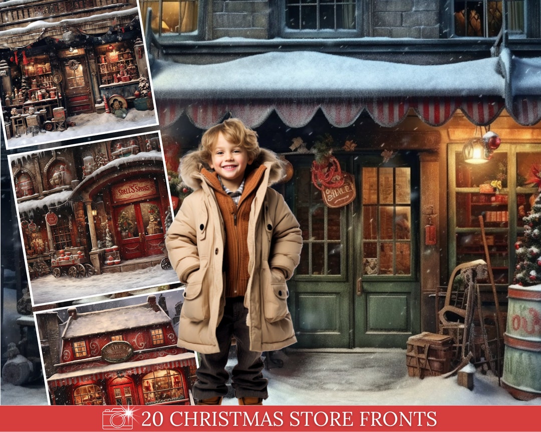20 Christmas Store Front Backdrops Digital Background Christmas Bundle ...
