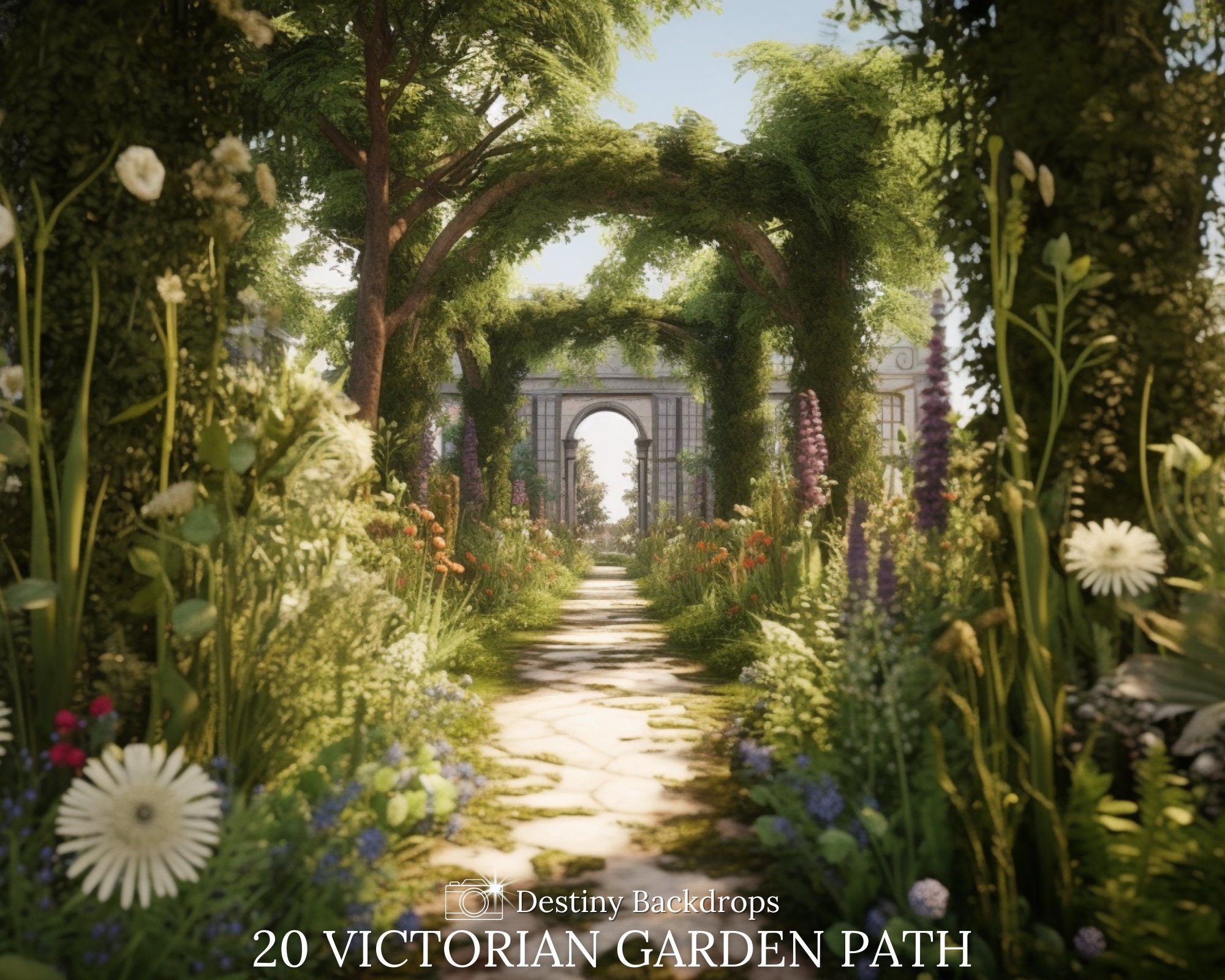 20 Victorian Garden Path Digital Backdrops Bundle Fantasy Garden Pink ...