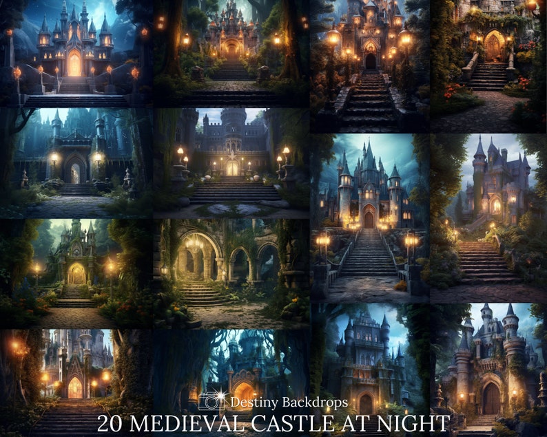 20 Medieval Castle at Night Digital Backdrops Bundle Enchanting ...