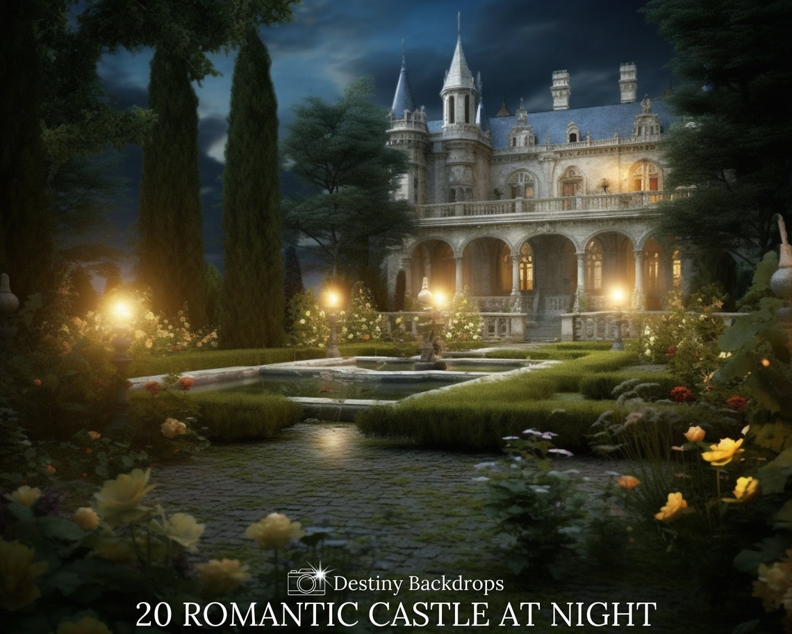20 Romantic Castle at Night Digital Backdrops Bundle Enchanting ...