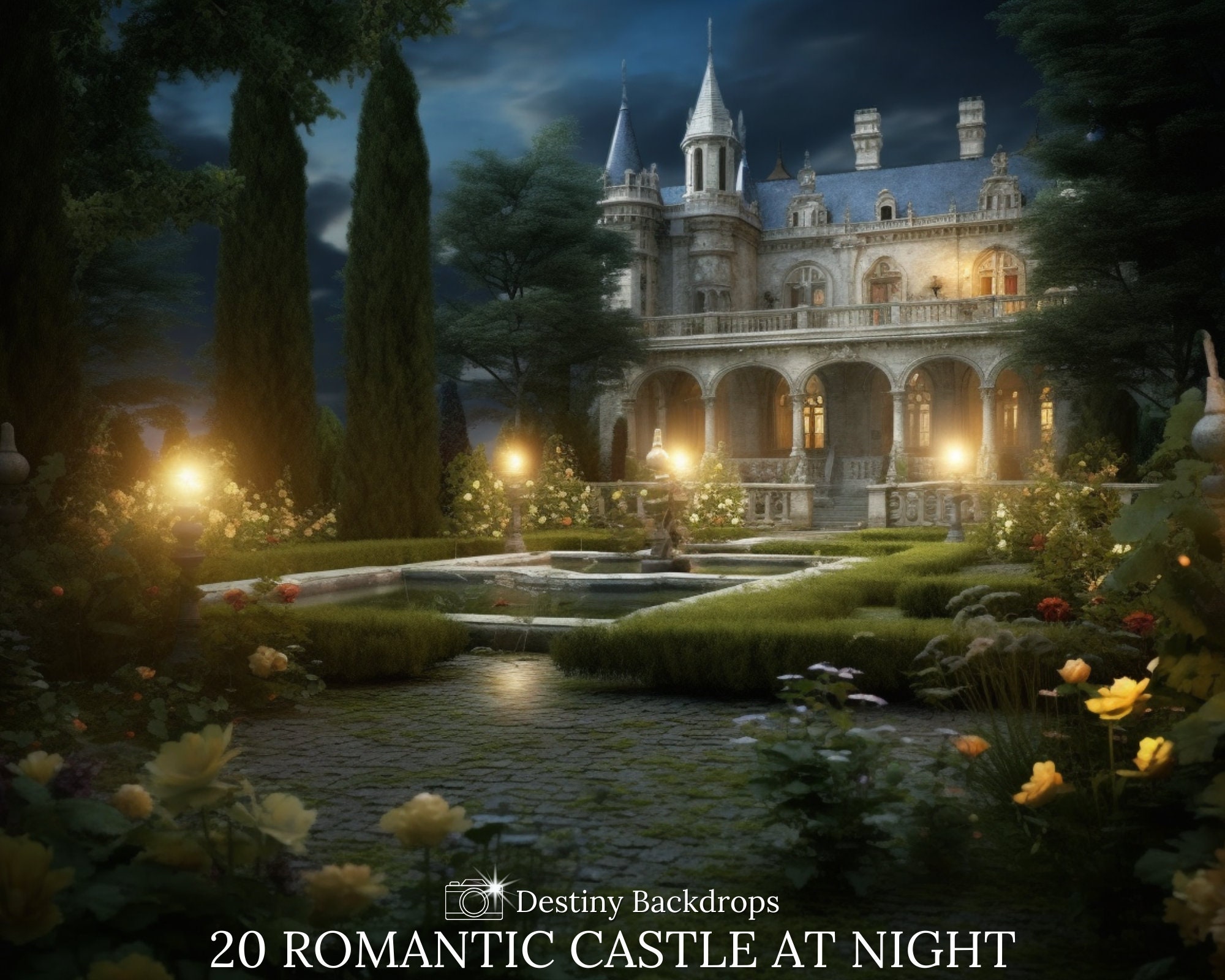 20 Romantic Castle at Night Digital Backdrops Bundle Enchanting ...