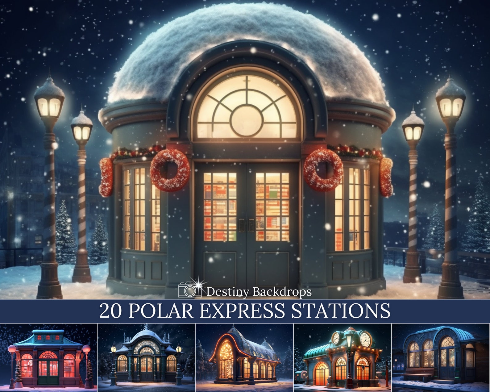 Polar Express Train Station Christmas Digital Backdrop for Kids ...