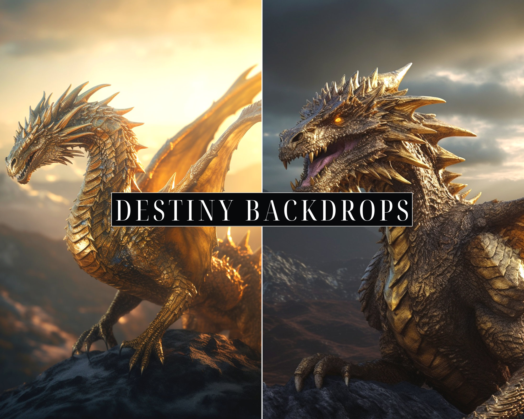 Golden Dragon Backdrop Fantasy Dragon Digital Backdrop Mystical Flying ...