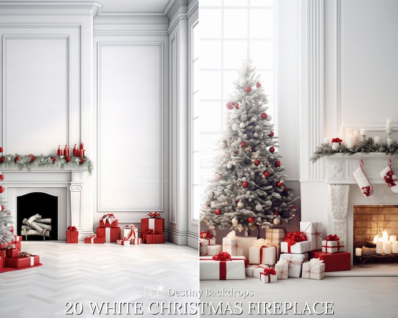 White Christmas Digital Backdrop Photography Christmas Fireplace ...