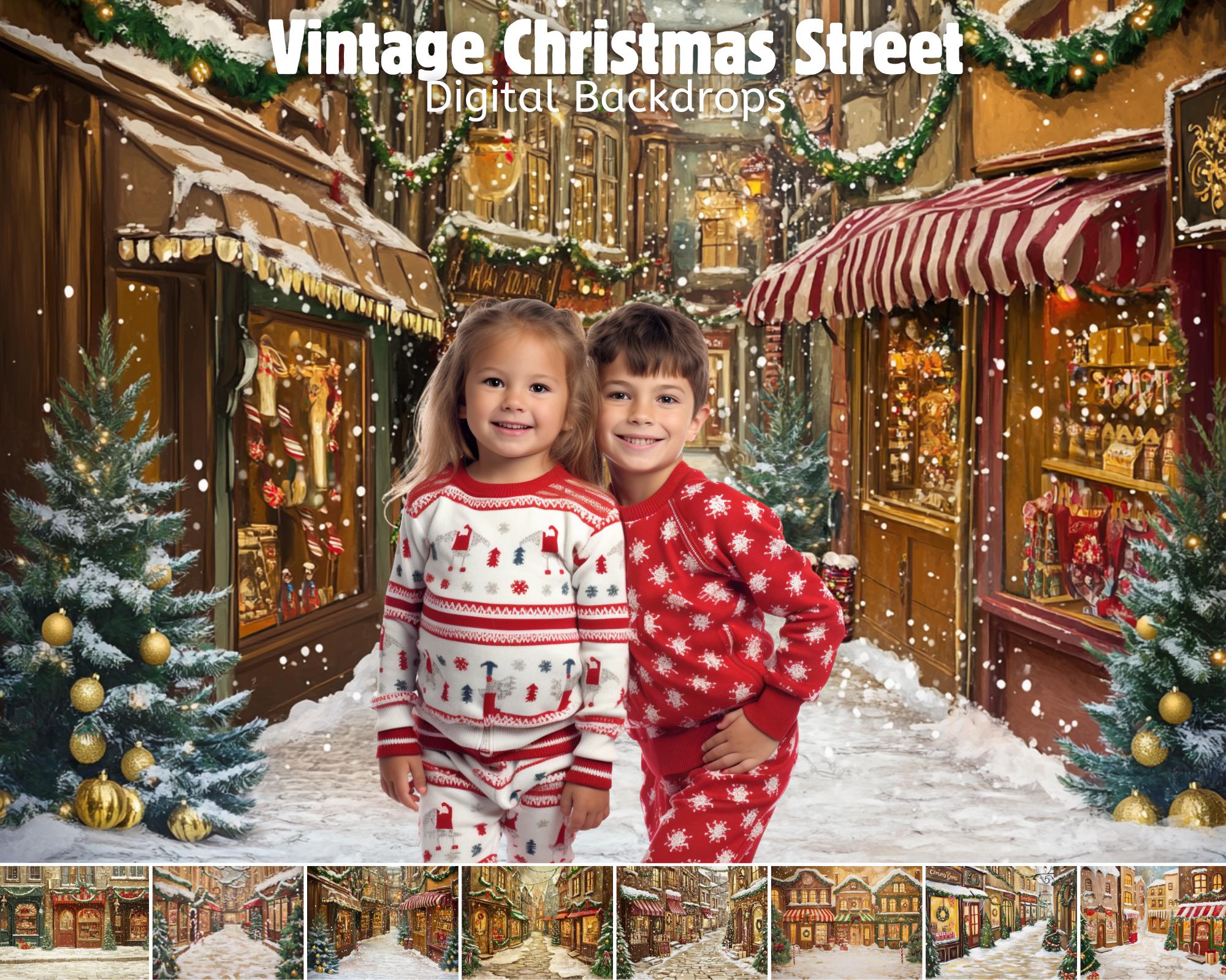 20 Snowy Victorian Christmas Street Window Digital Backdrop Festive ...