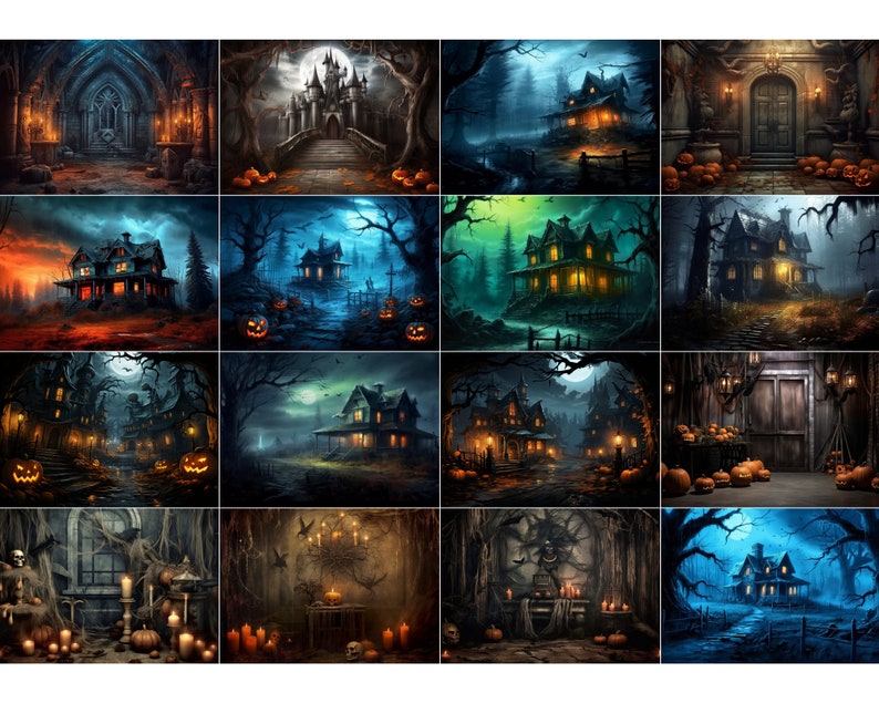160 Halloween Backdrop Digital Bundle Halloween Horror Background ...