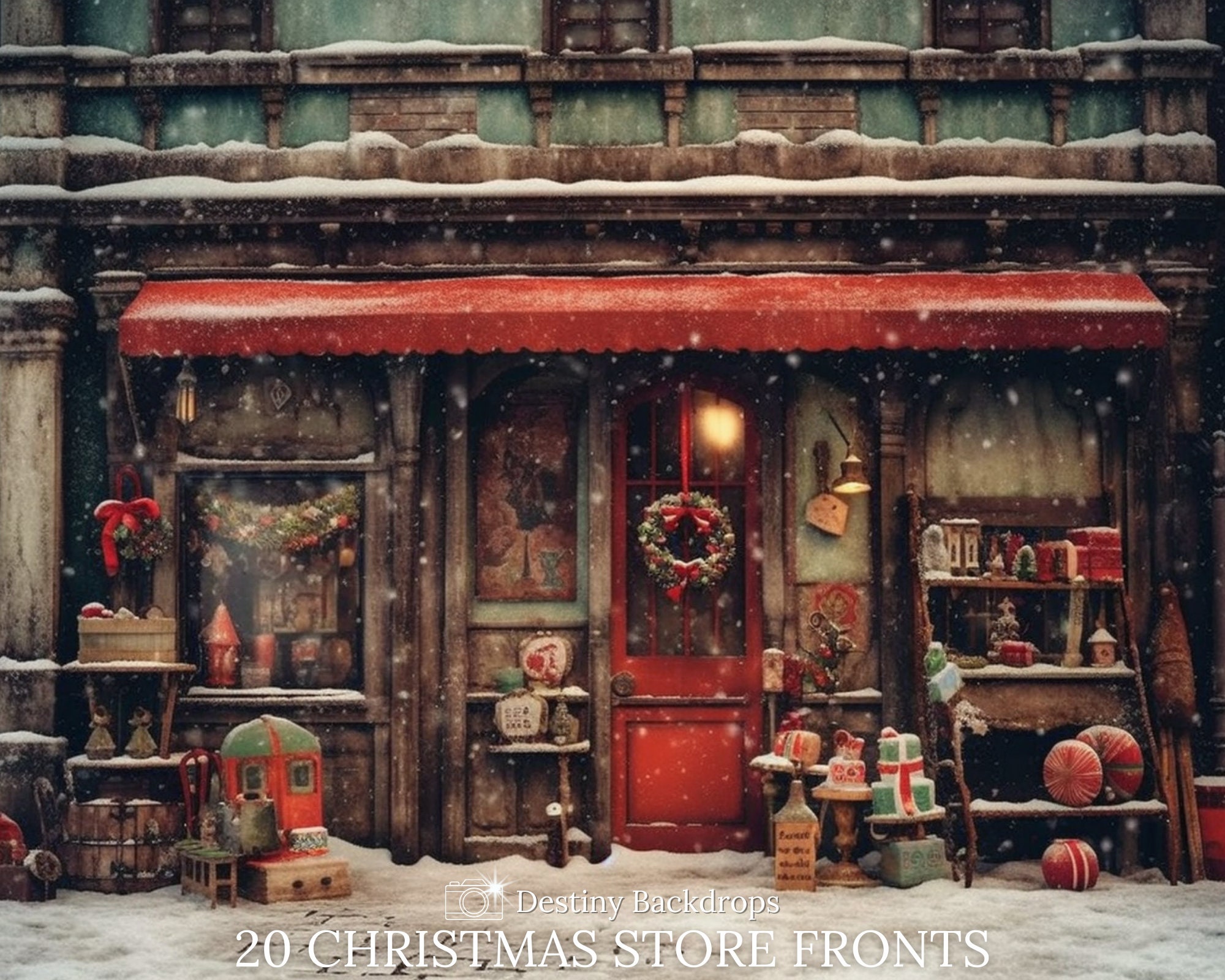 20 Christmas Store Front Backdrops Digital Background Christmas Bundle ...