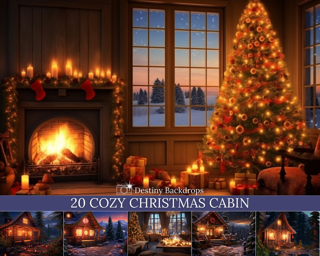 20 Cozy Christmas Cabin Backdrop Bundle Christmas Digital Background ...