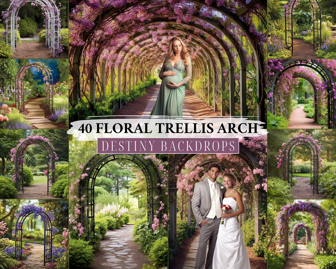 Modern Garden Trellis Backdrop Garden Oasis Set Digital Backdrop ...