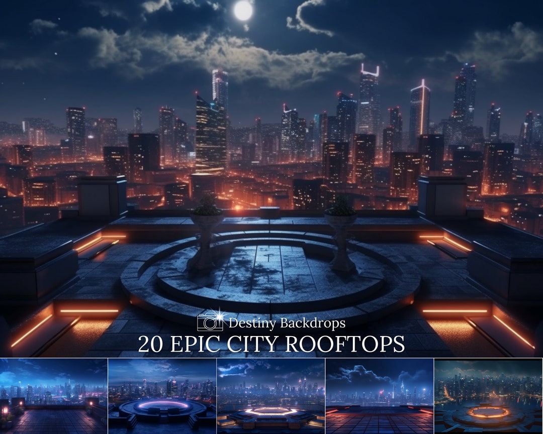 20 Epic City Rooftop Digital Backdrops Bundle Fantasy Hero Background ...